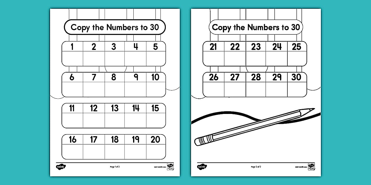 Copy the Numbers to 30 Worksheet (teacher made) - Twinkl