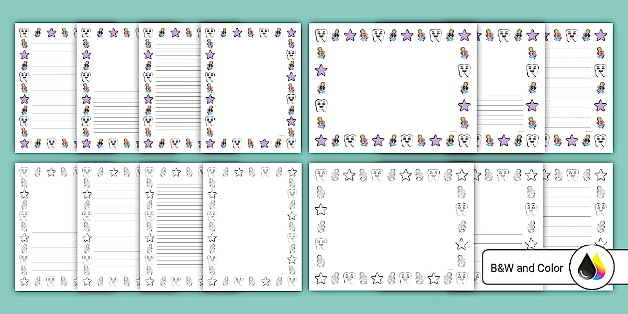 Blank and Lined Journal Writing Pages - Tooth Fairy Border