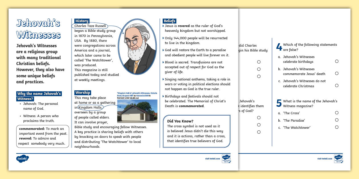 Bible Quiz Jehovah's Witnesses | Fact File and Quiz | KS2