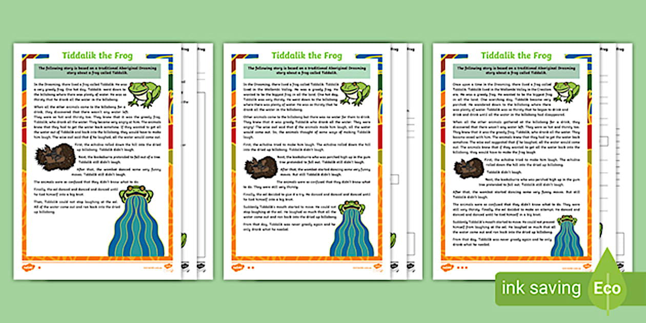 VIC Tiddalick the Frog Differentiated Comprehension Challenge Sheet