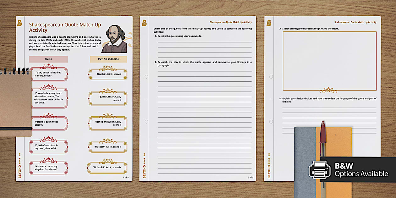 Shakespearean Quote Match Up Activity (teacher made)