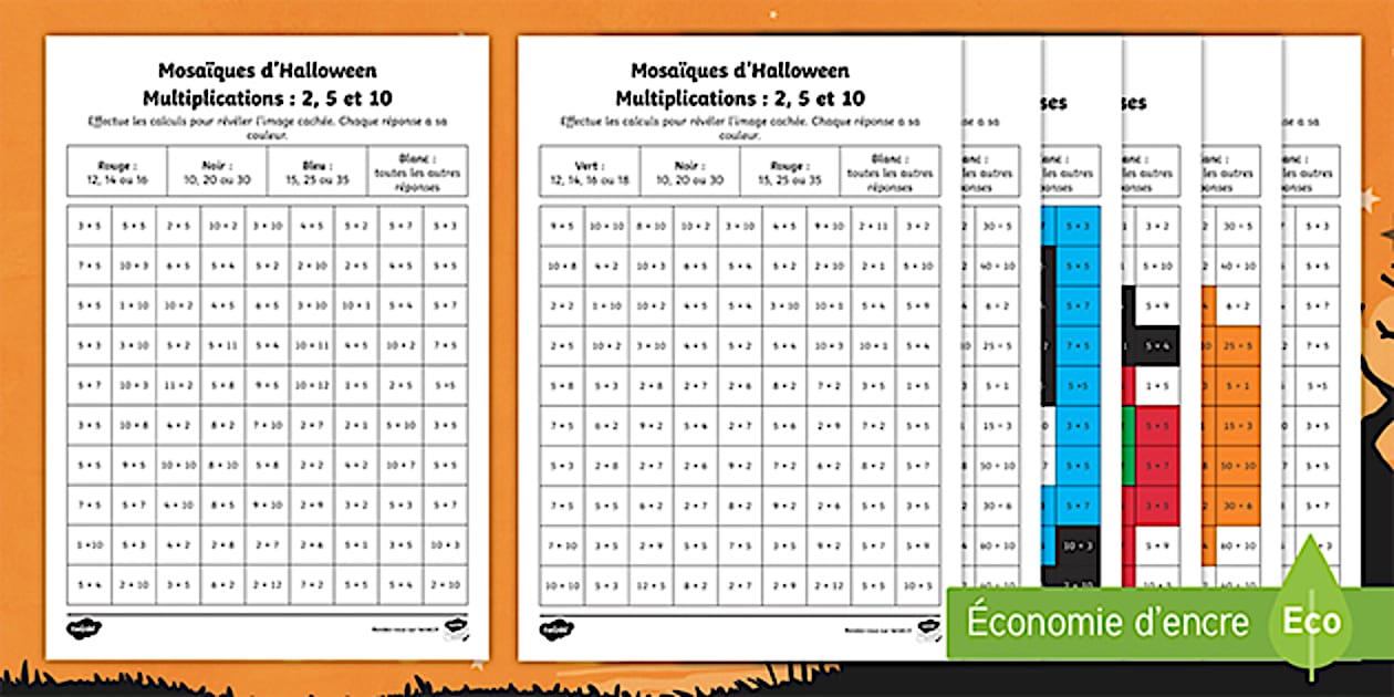 Mosaïques d'Halloween : Les multiplications et divisions