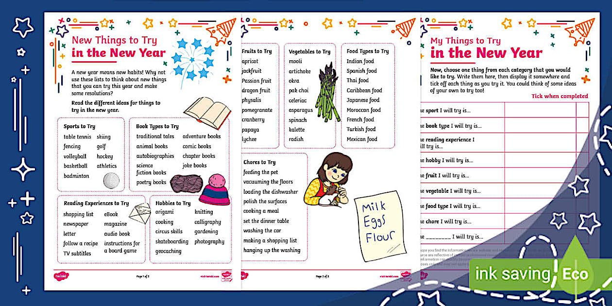 New Things to Try in the New Year (Ages 5 - 7) - Twinkl