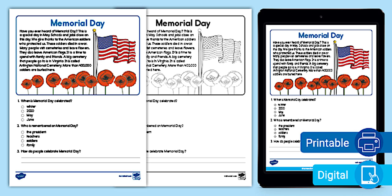 Memorial Day Reading Comprehension PDF | Twinkl USA - Twinkl