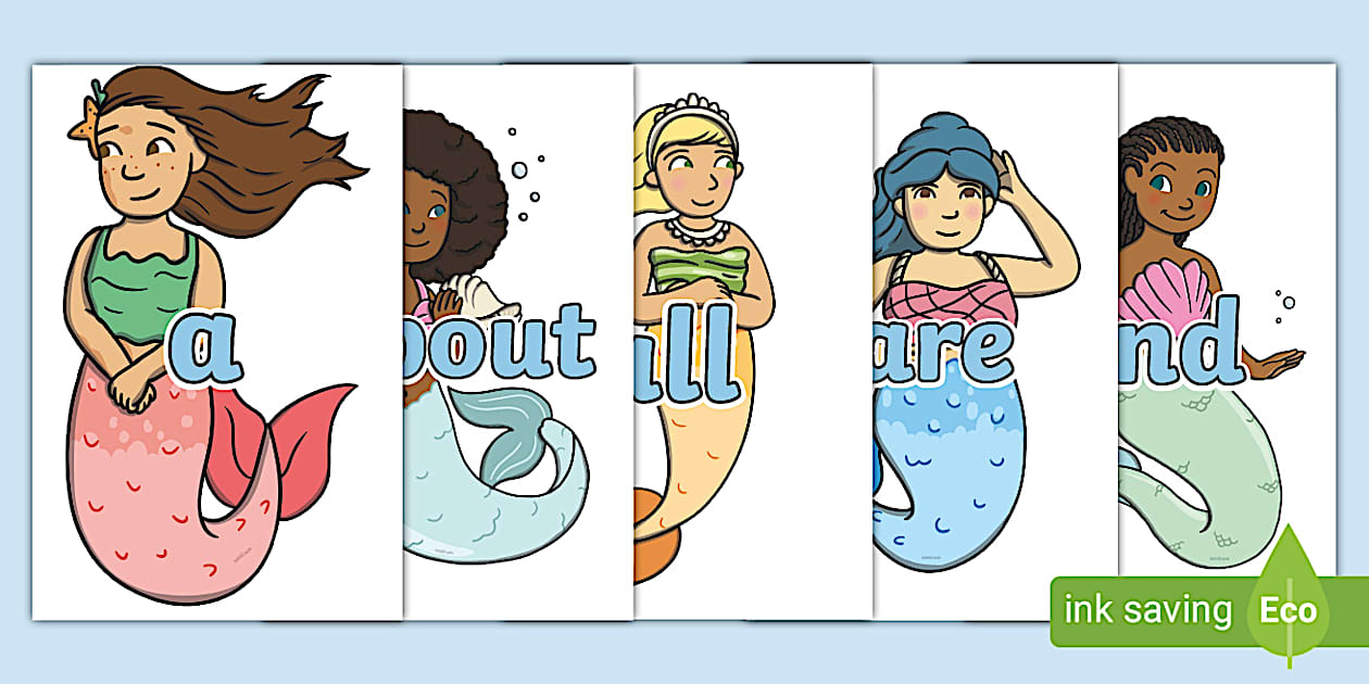 Cursive 100 High Frequency Words on The Little Mermaid