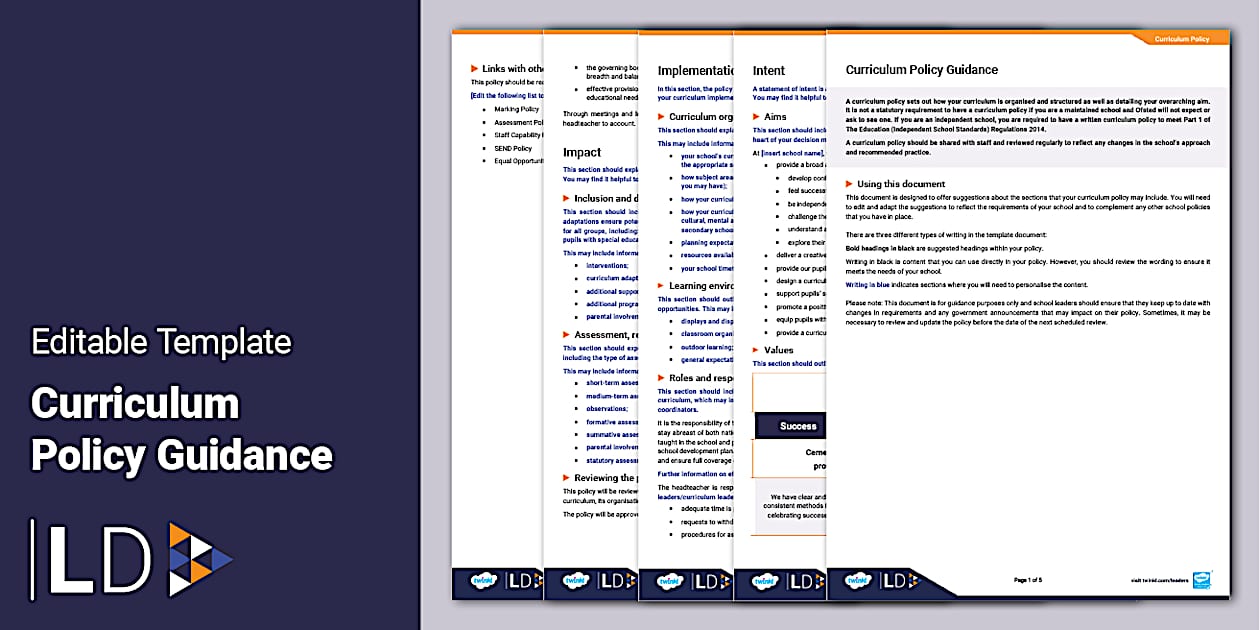 Curriculum Policy Guidance: Editable Template - Leaders