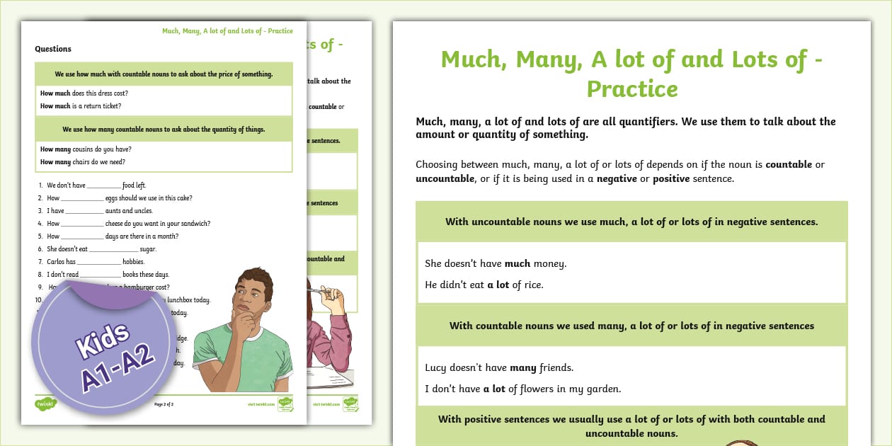 ESL Quantifiers: Much or Many Worksheet - Twinkl
