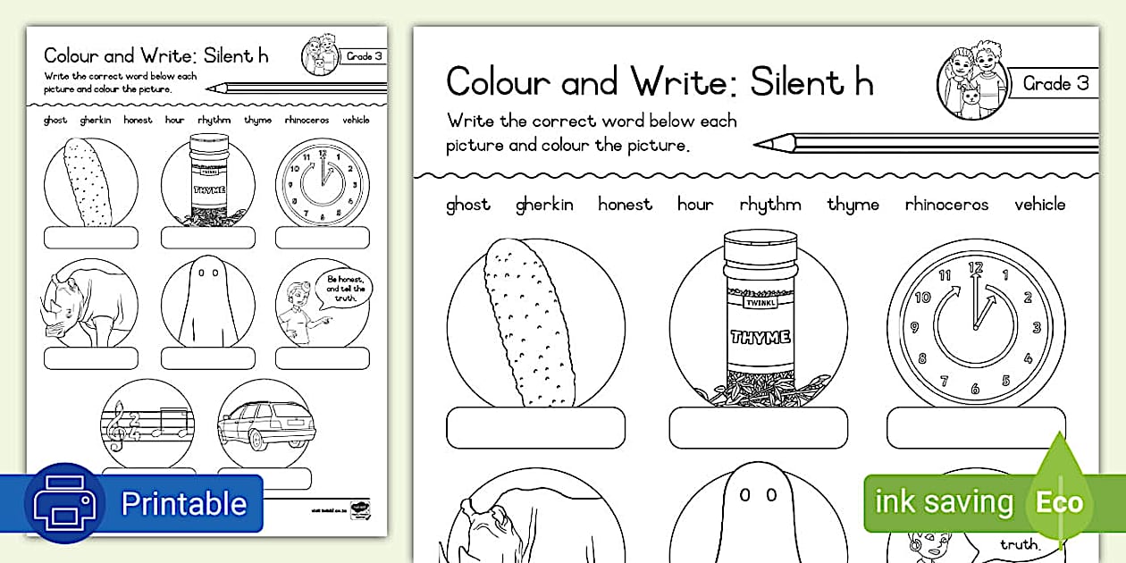 Grade 3 phonics Colouring Page Silent h (teacher made)