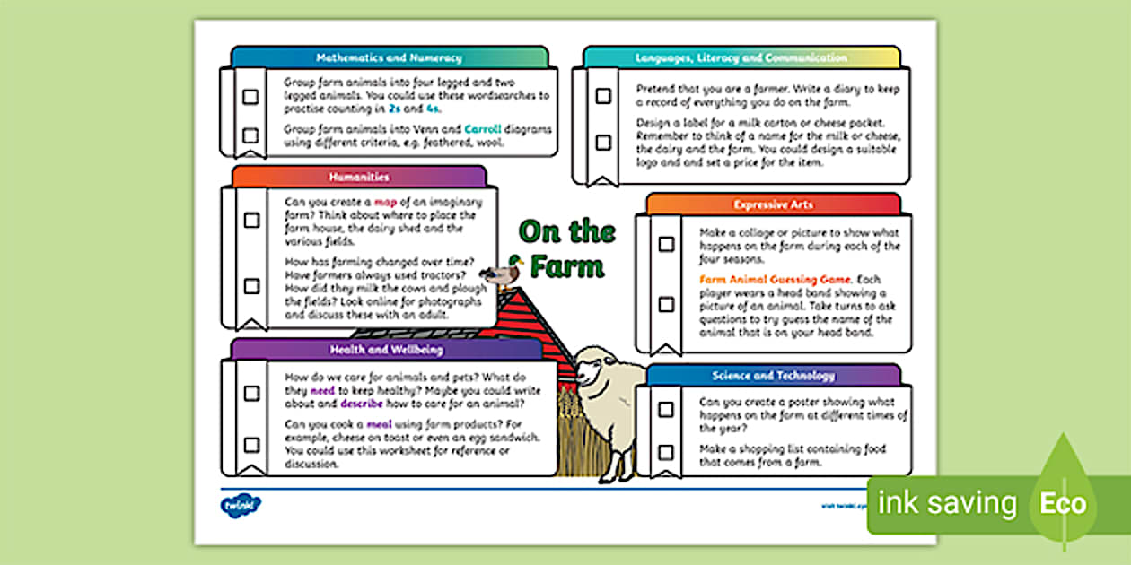 On the Farm Home Learning Mat Age 3-7 (teacher made)