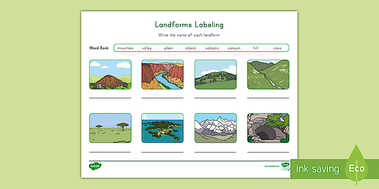 Landforms Worksheet for Grade 2 | Geography | Twinkl USA