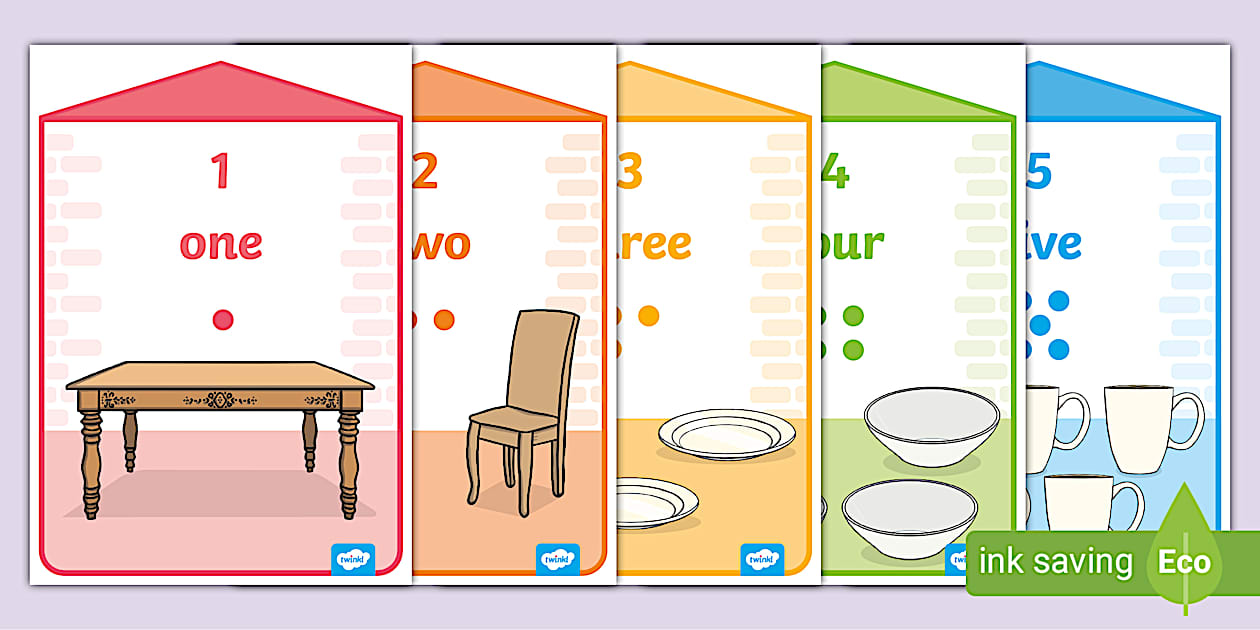 1 to 5 Home Corner Themed Counting Display Posters - Twinkl