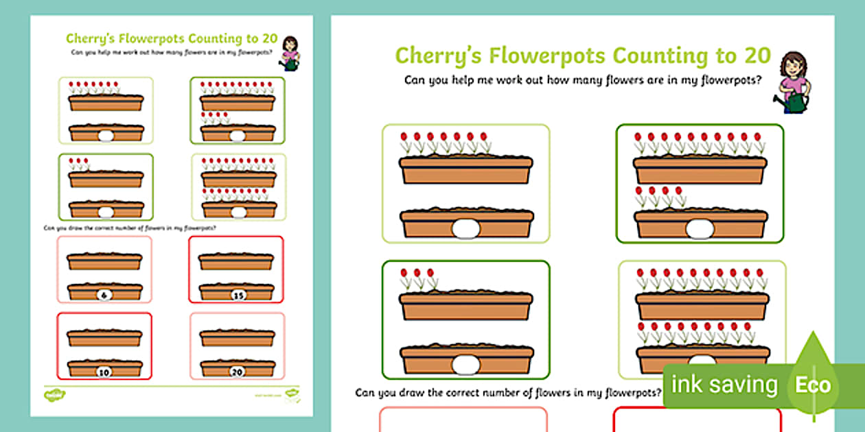 👉 Cherry's Flowerpots Counting to 20 Activity