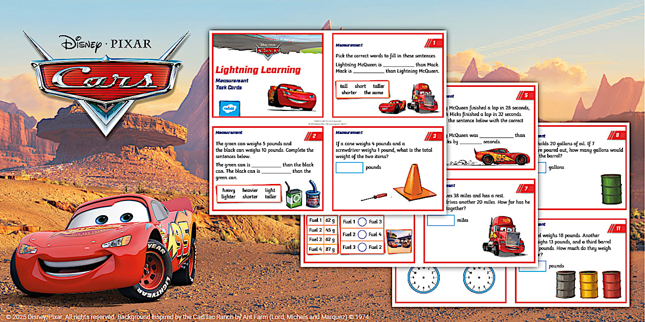 Cars: Lightning Learning! Measurement Math Task Cards