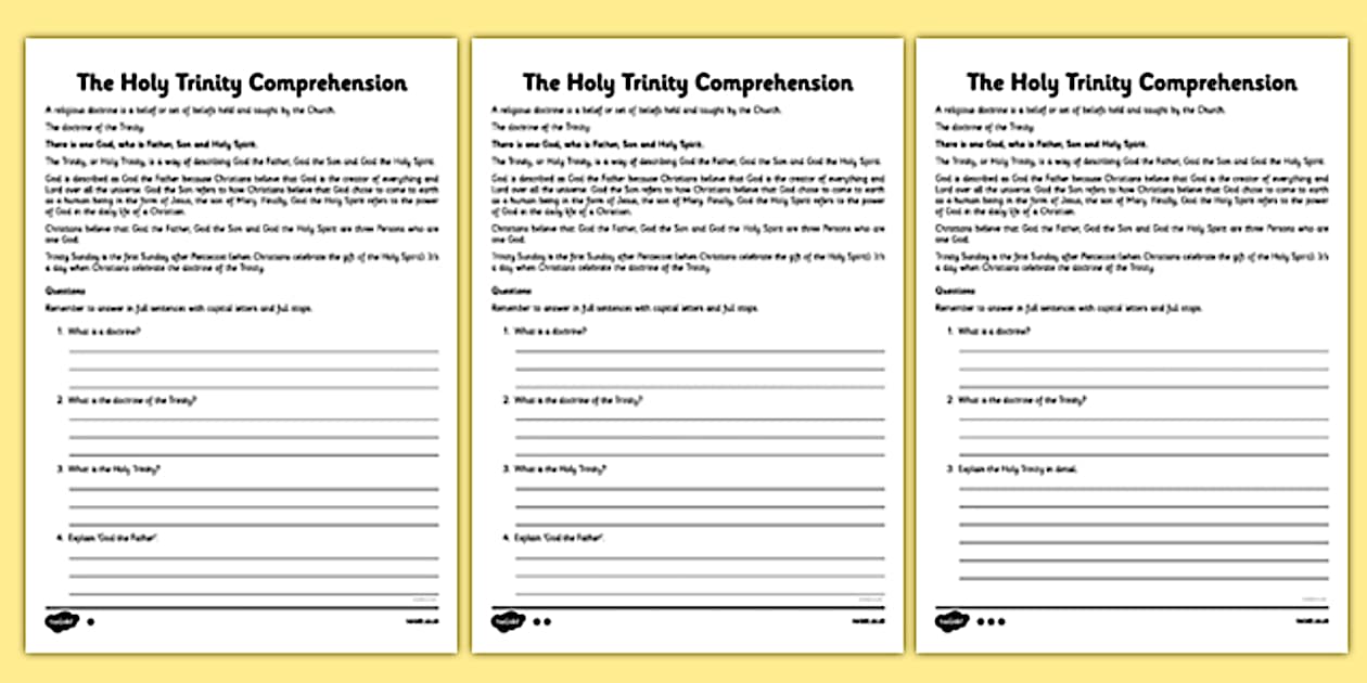 Editable The Holy Trinity Differentiated Reading Comprehension Activity