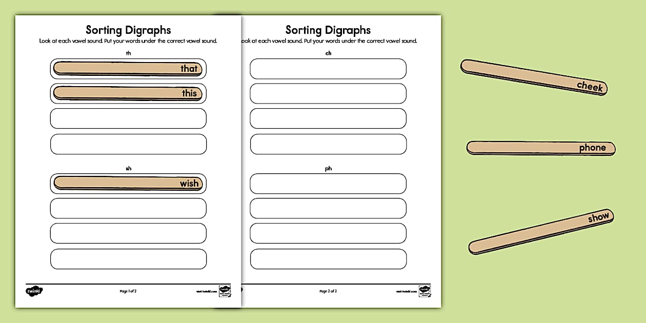 Craft Stick Sorting Digraphs Activity for 1st-2nd Grade