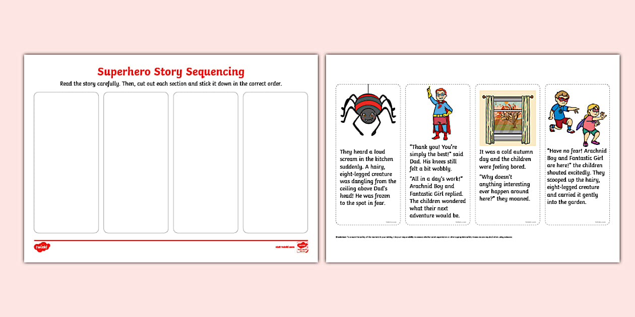 Superhero Story Sequencing Strips - Twinkl - KS1 - Twinkl