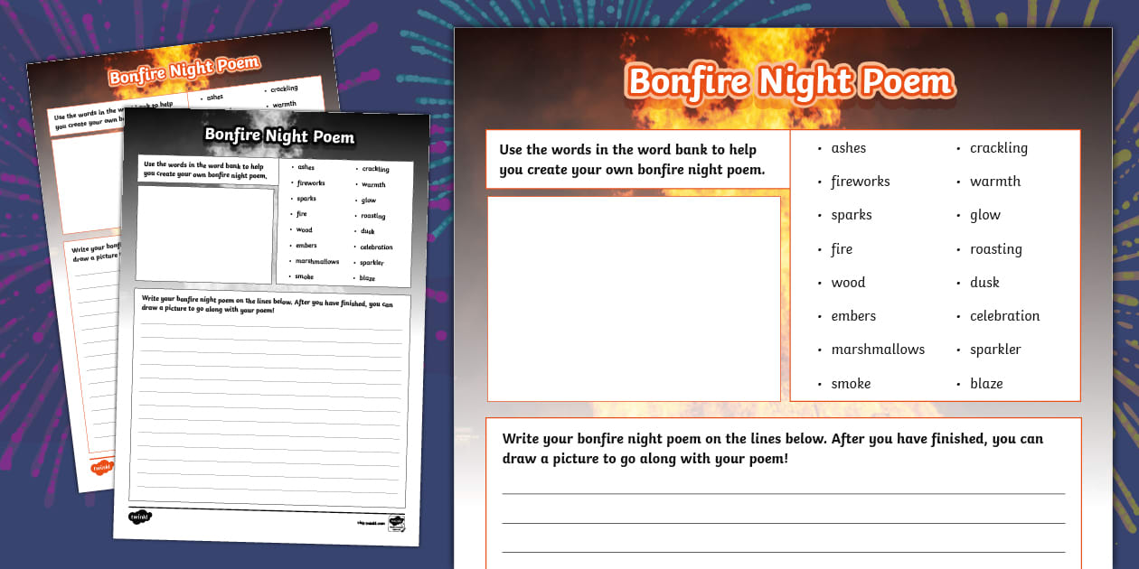 Bonfire Night Poem Writing Template (Hecho por educadores)
