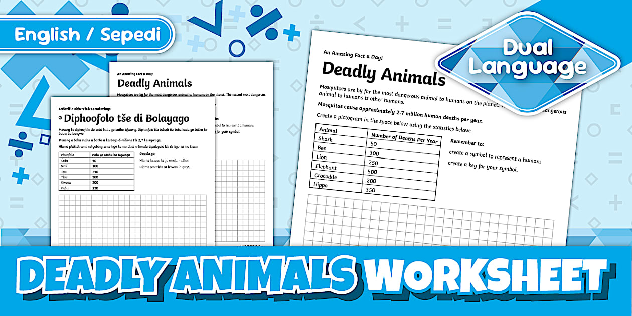 Grade 4 Maths Deadly Animals Worksheet - Sepedi/English