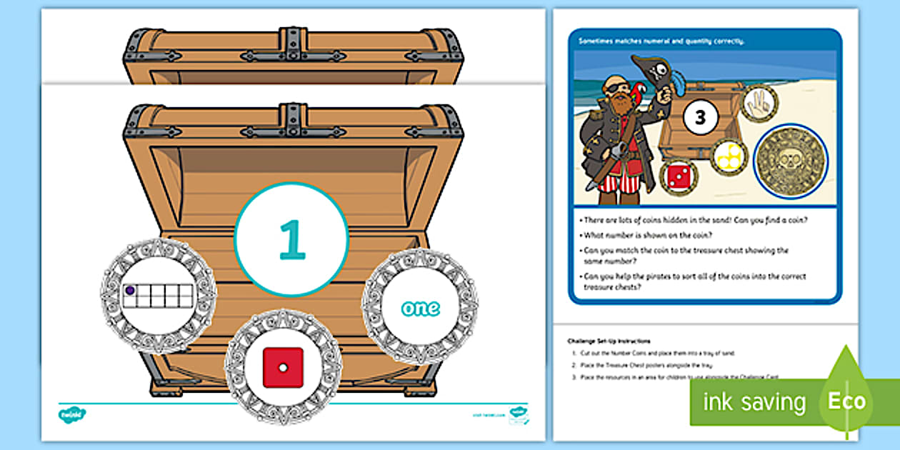 EYFS Maths Matching Numeral and Quantity Challenge: Pirate Treasure