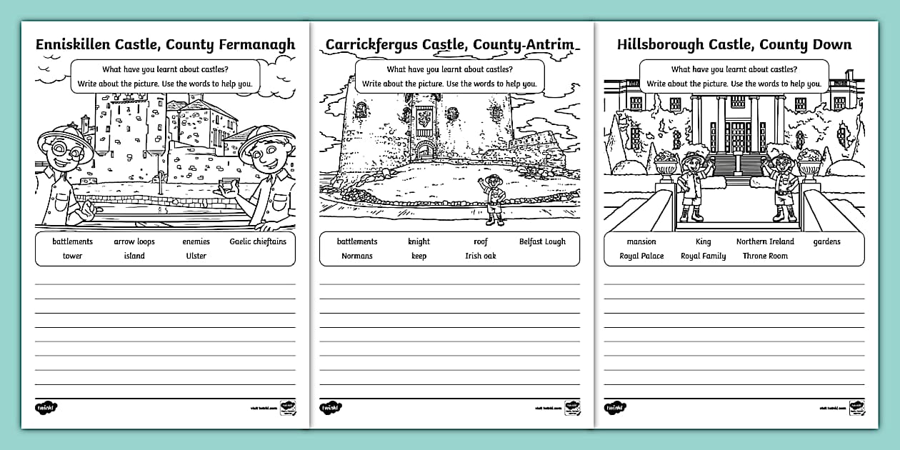 Write about the Castles Mia and Dan Activity Sheets - Twinkl