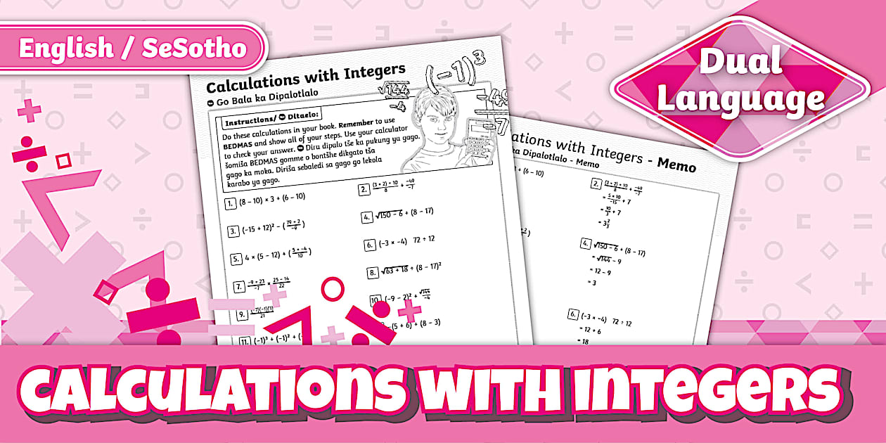 Calculations with Integers - Activity Sheet Sesotho/ English