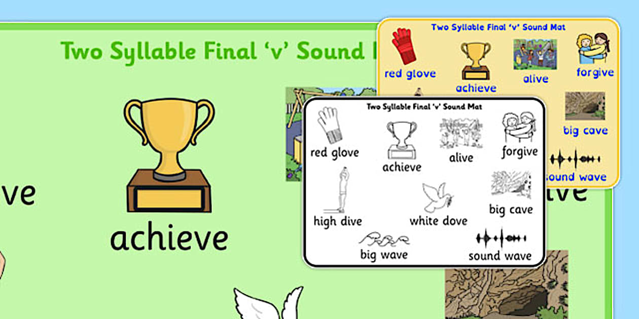 Black and White Two Syllable Final 'V' Sound Word Mat 2