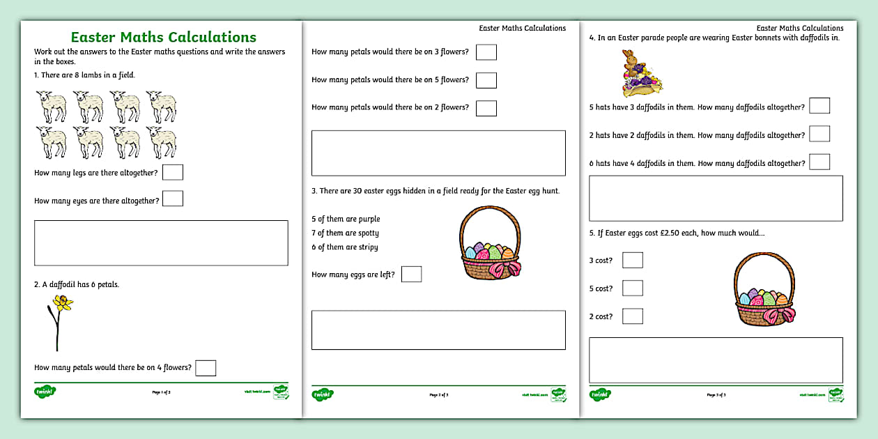 Easter Maths Calculations Activity Sheet (teacher made)