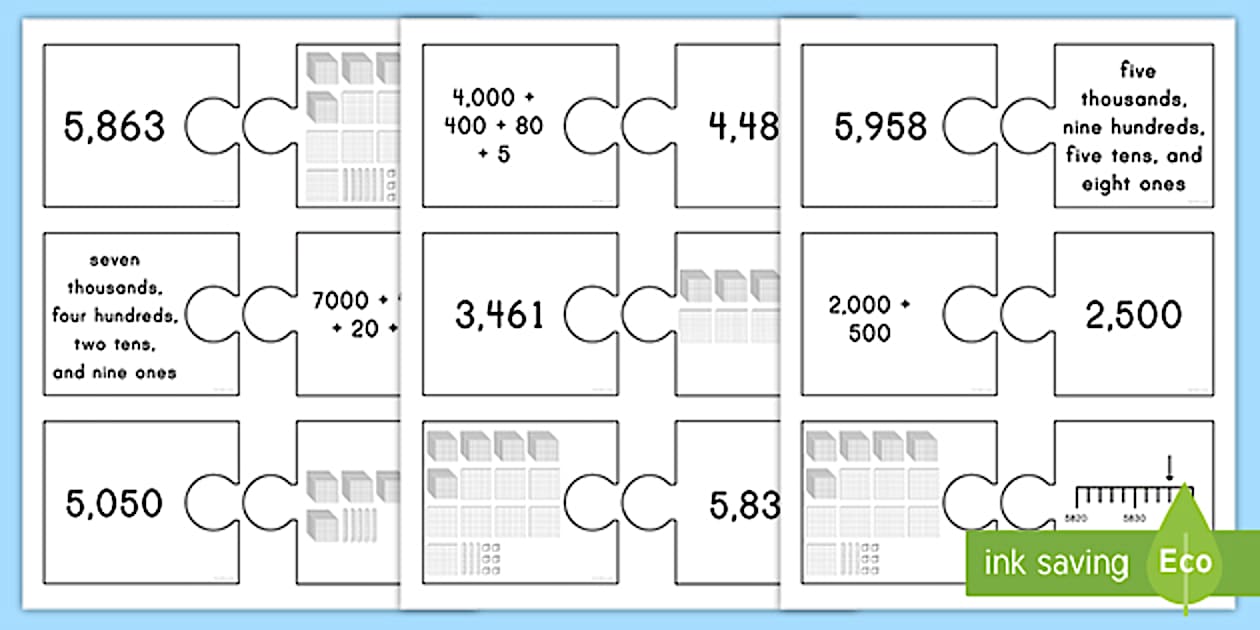Matching Standard, Expanded, and Base-Ten Numbers to 1,000 Puzzle