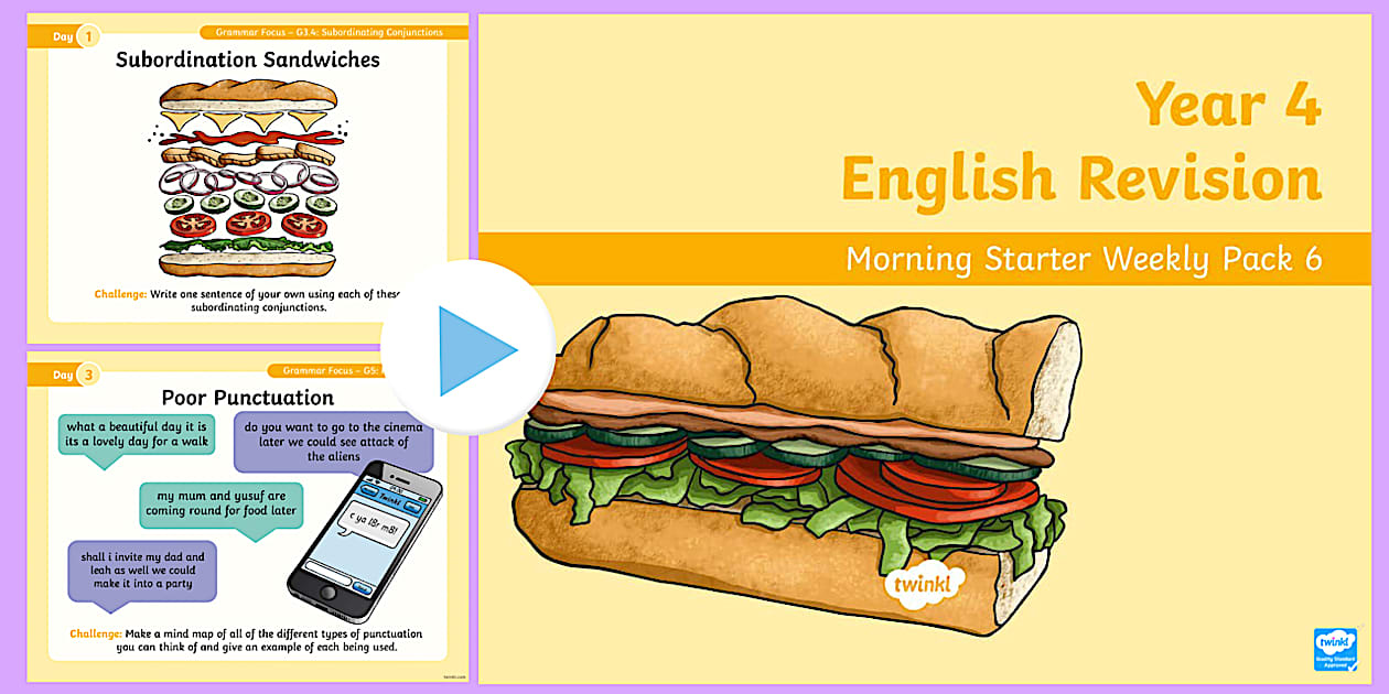 Year 4 English Revision Morning Starter Weekly PowerPoint Pack 6