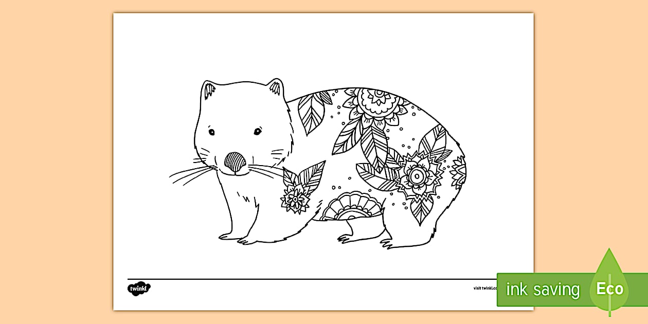 Mindfulness Wombat Colouring Page - Twinkl