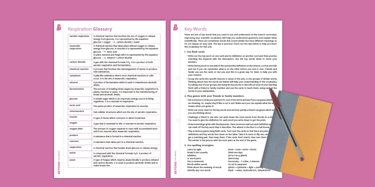 KS3 Respiration Glossary | Biology | Beyond Science - Twinkl