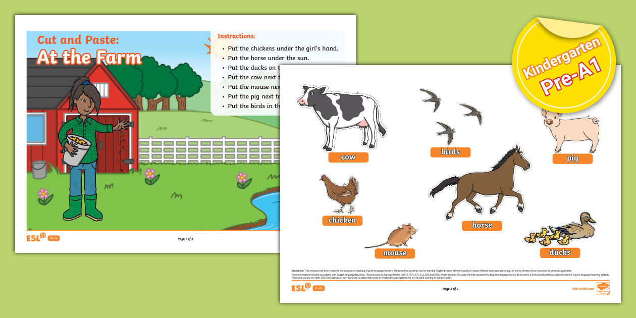 ESL Cut and Paste: At the Farm [Kindergarten, Pre-A1]