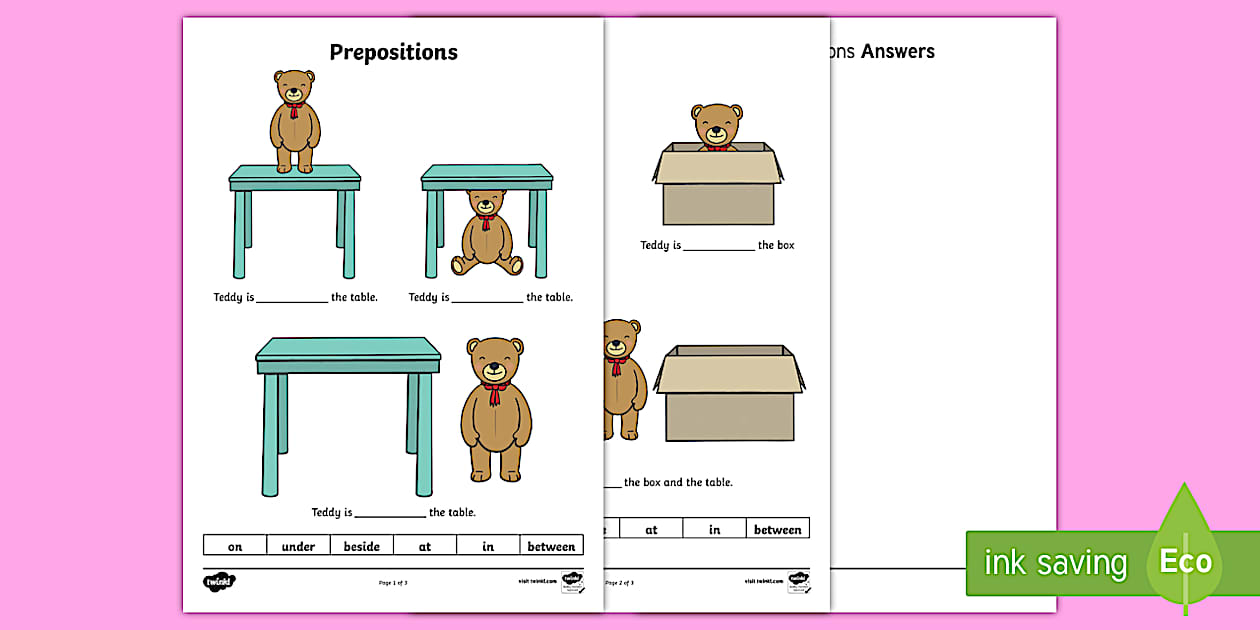 Black and White Teddy Prepositions Worksheet (teacher made)