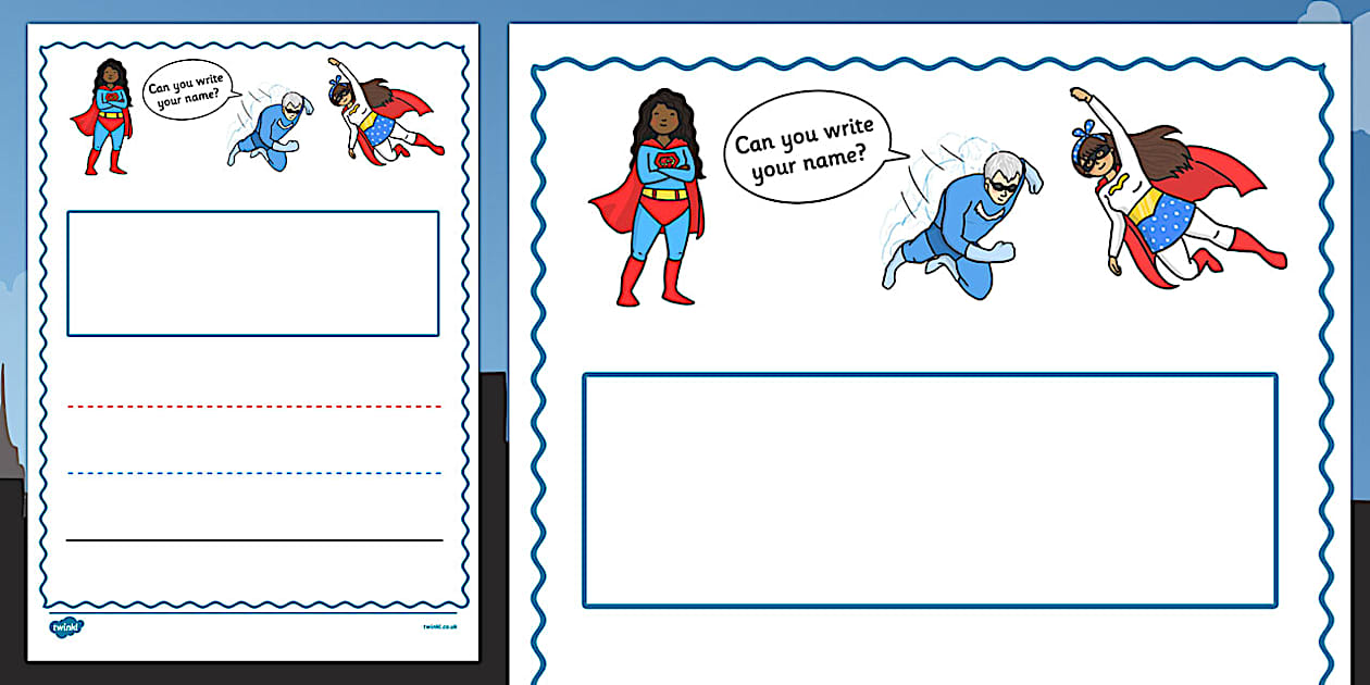 Editable Superhero Themed Name Writing Worksheet Portrait