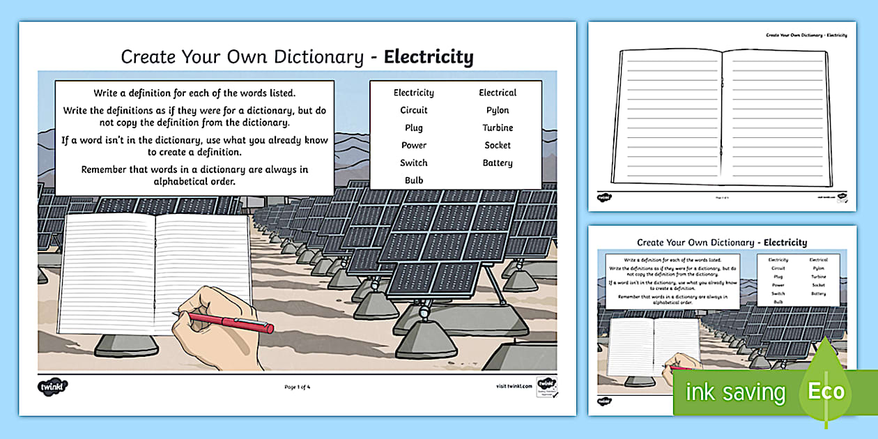 Electricity Key Vocabulary Create Your Own Dictionary