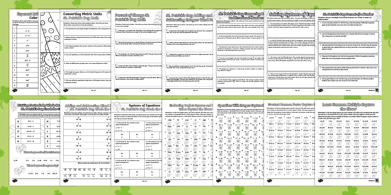 St. Patrick’s Day Math Activity Pack for 6th-8th Grade