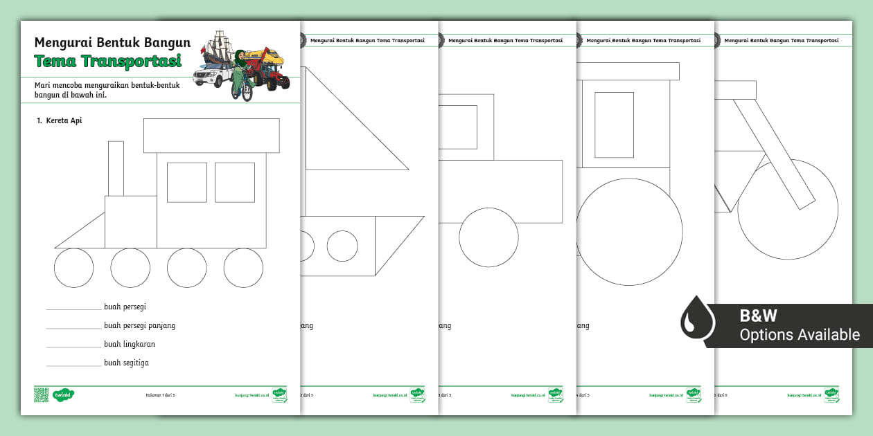 Lembar Kerja Mengurai Bentuk Bangun Kelas 1 Tema Transportasi