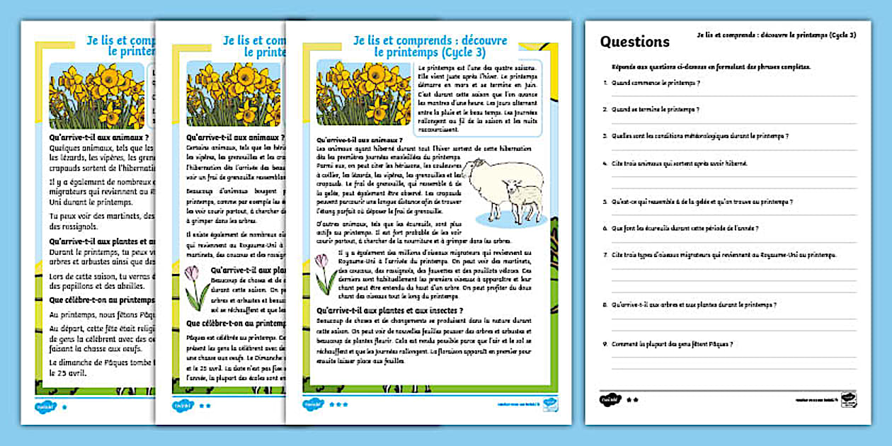 Compréhension écrite différenciée : le printemps