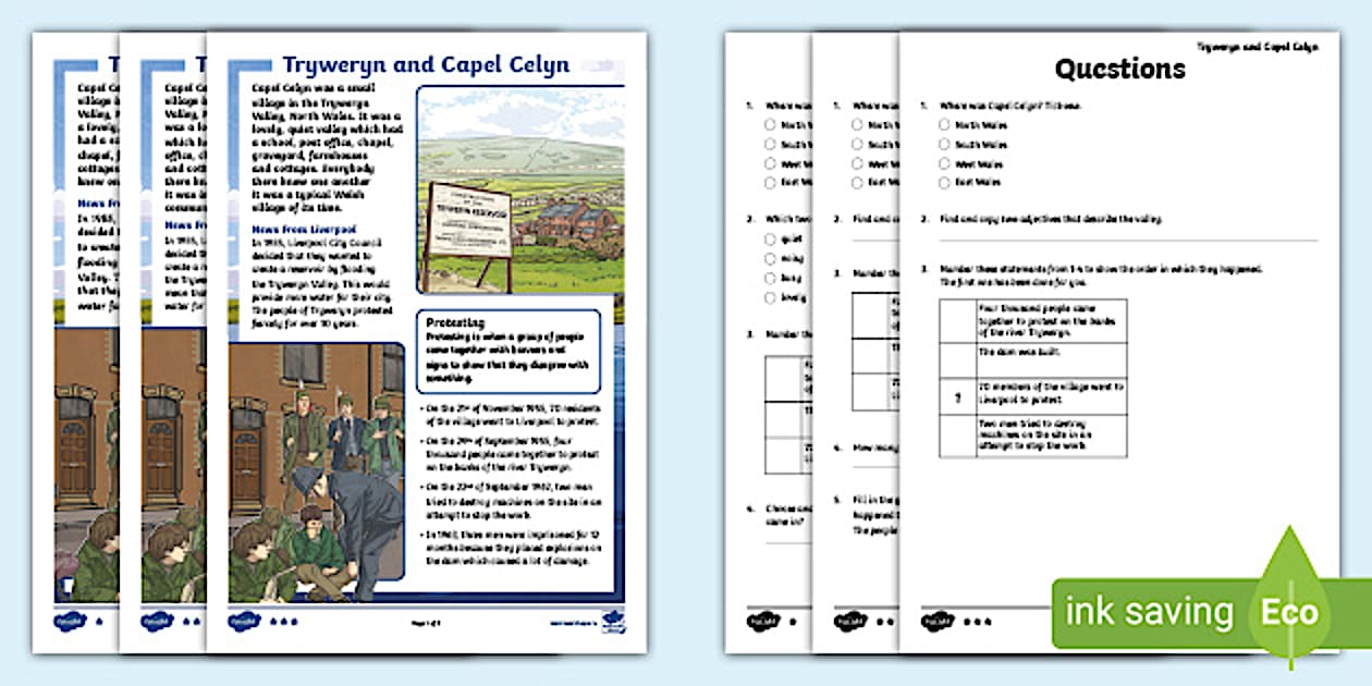 Tryweryn and Capel Celyn Differentiated Reading Comprehension - PS2
