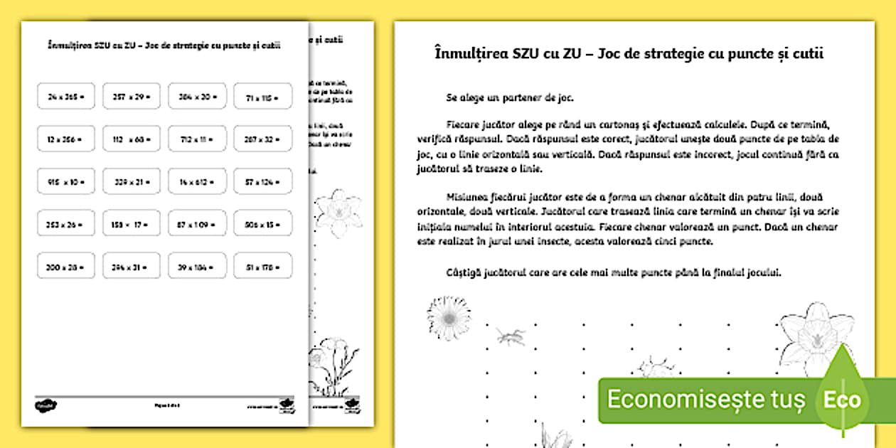 Înmulțirea SZU cu ZU – Joc de strategie cu puncte și cutii