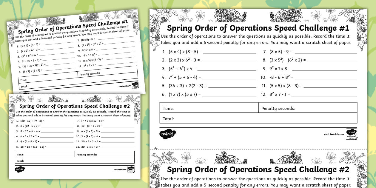 Fifth Grade Spring Order of Operations Speed Challenges