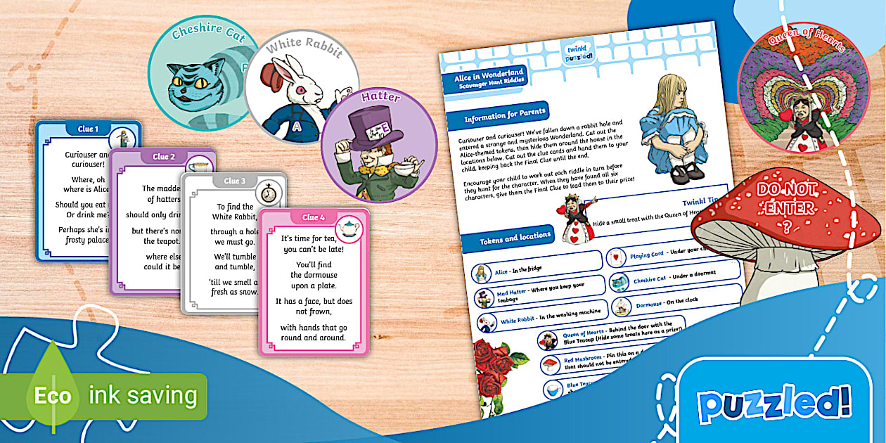 Alice in Wonderland Scavenger Hunt Riddles | Twinkl Puzzled