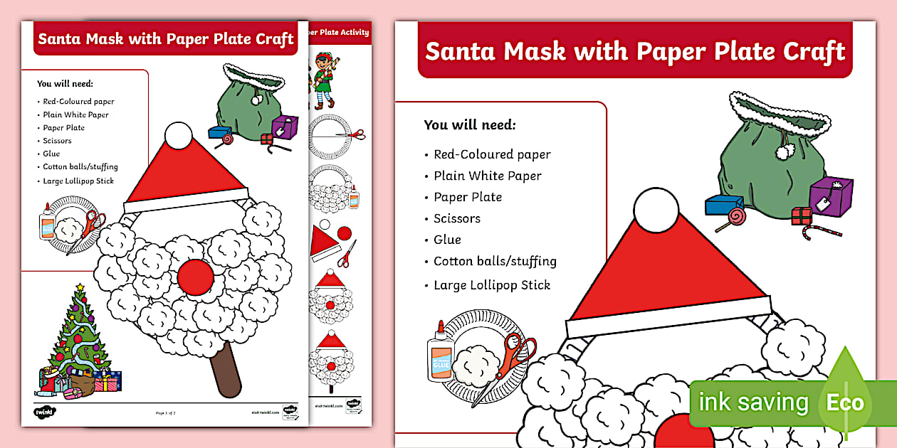 Santa Mask with Paper Plate Craft Activity | Twinkl | KS1