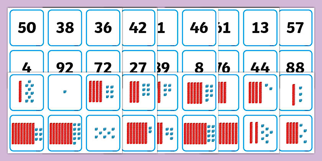 1-100 Base Ten Matching Cards (teacher made) - Twinkl