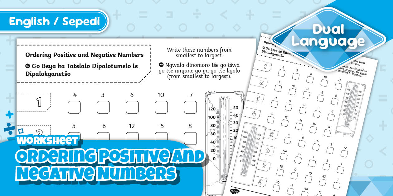 Grade 7 Maths Ordering Positive and Negative Numbers Sepedi
