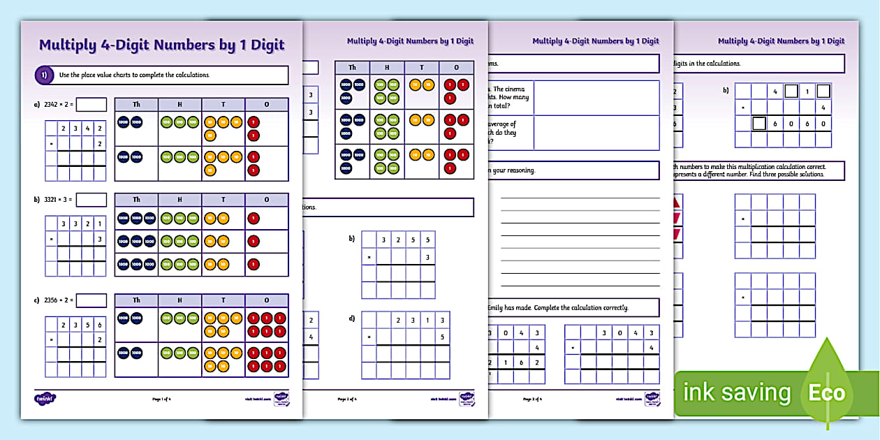 👉 Multiply 4 Digit Numbers By 1 Digit Number Activity Sheet