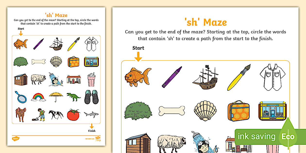 'sh' Phonics Maze
