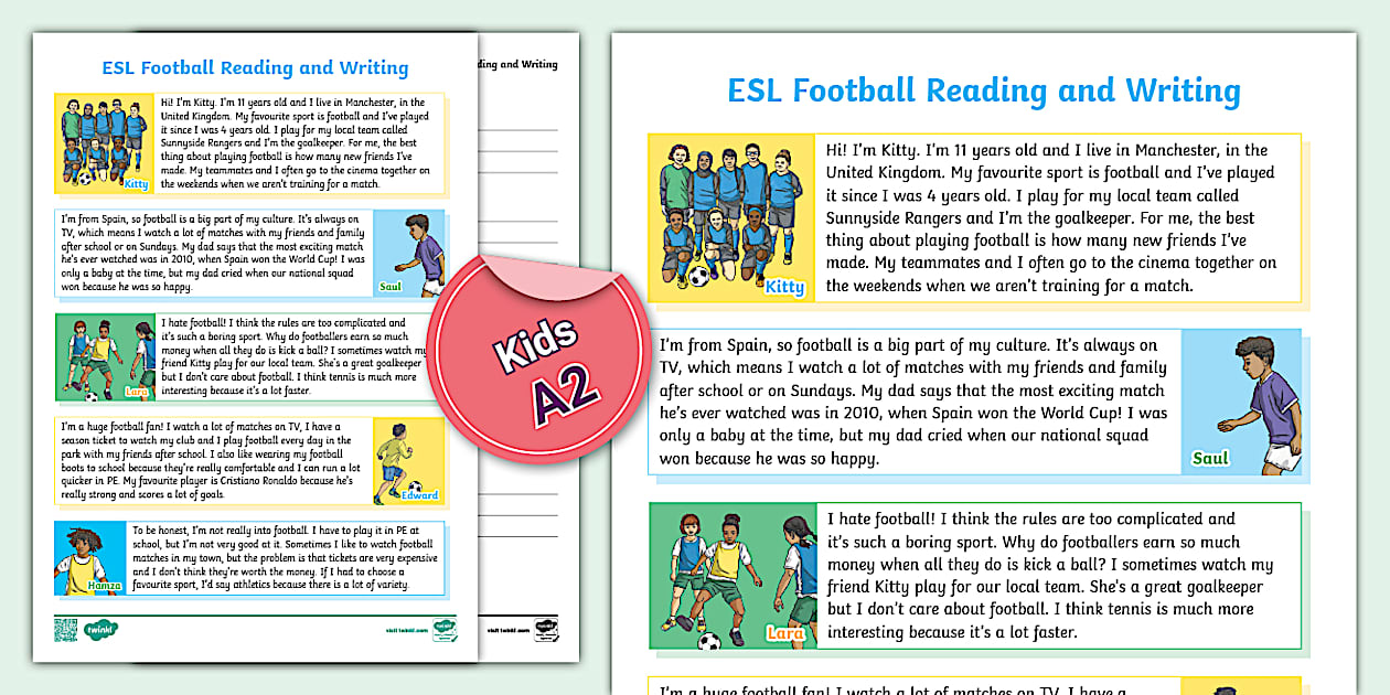 ESL Football Reading Comprehension [Kids, A2] - Twinkl