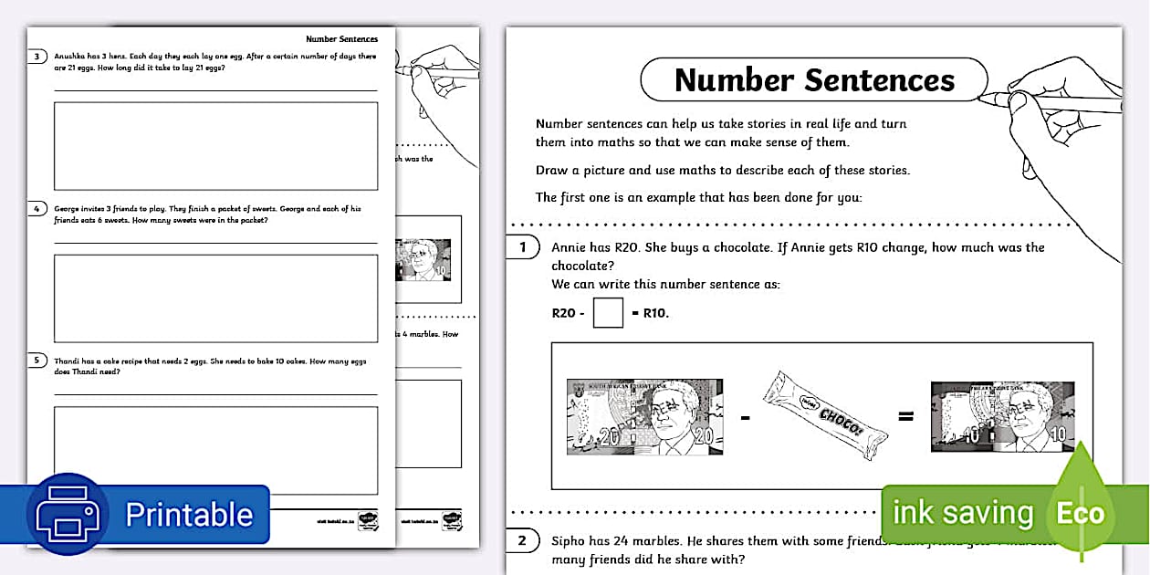 Writing Number Sentences from Stories Activity Sheet