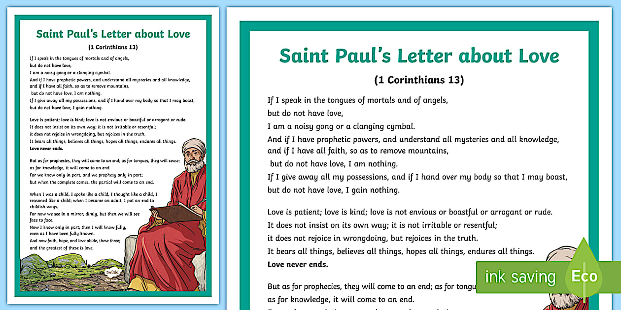 Saint Paul's Letter about Love A4 Display Poster - Twinkl
